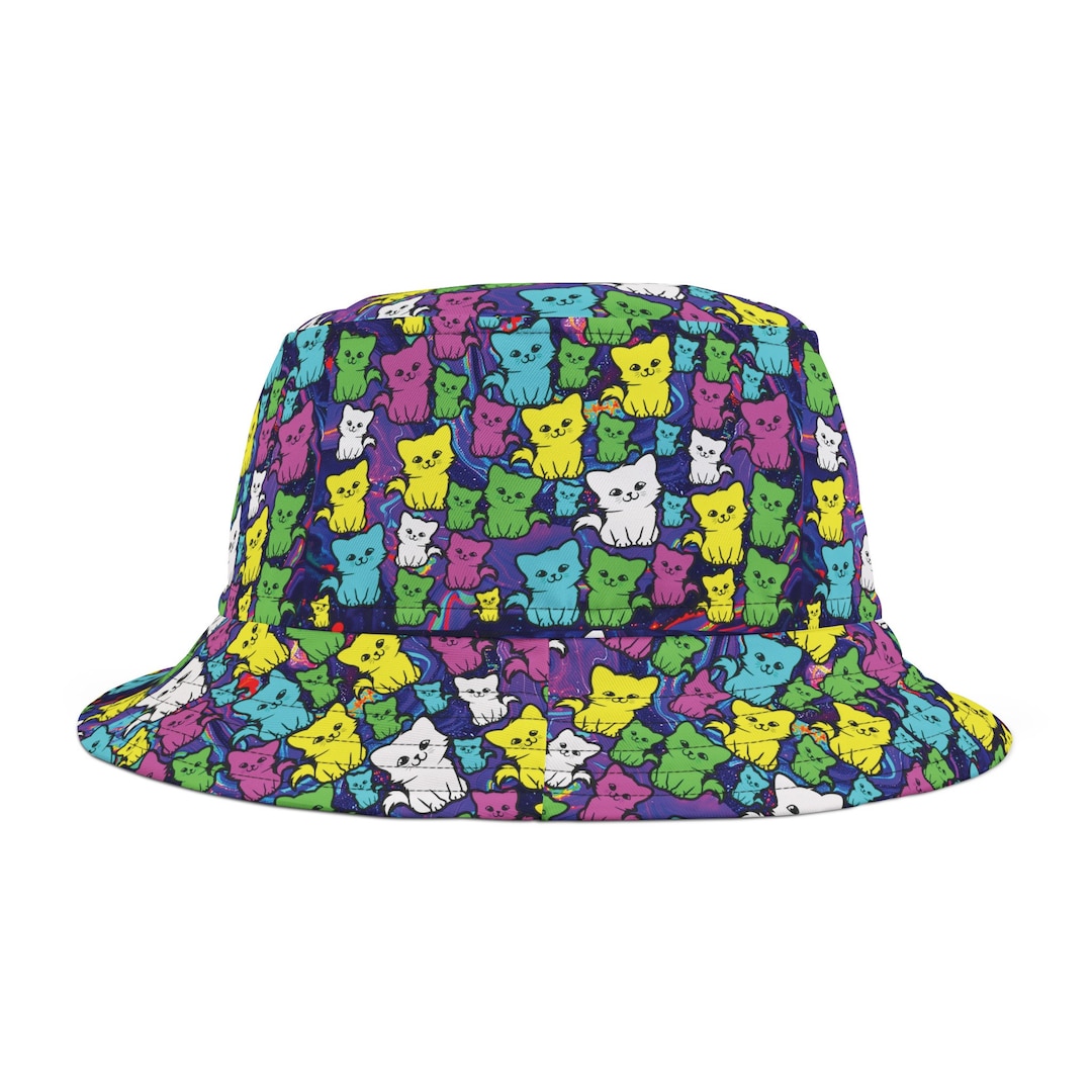 Cute Neon Cats Blacklight Rave Bucket Hat, Fine Quality Durable ...