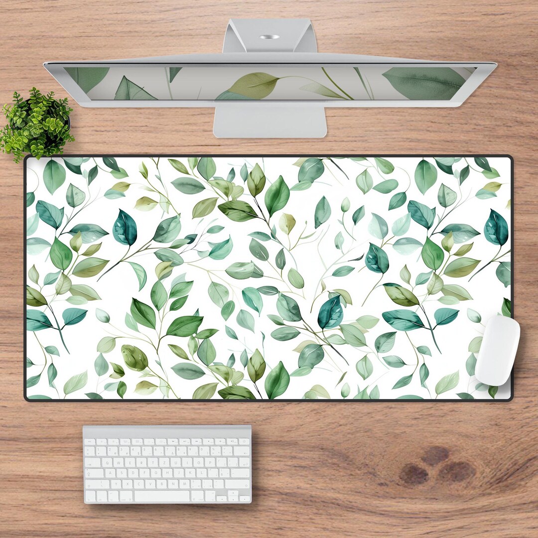 Watercolor Leaves Desk Mat: Light Green Workspace Decor - Etsy