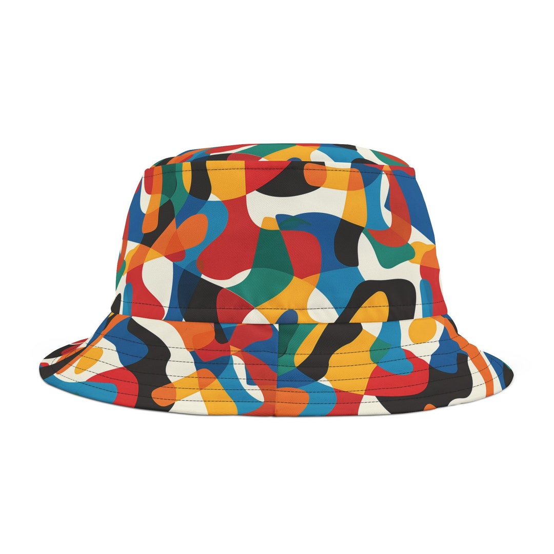 Colorful Blobs Pattern Bucket Hat, Mid Century Modern Bucket Hat ...