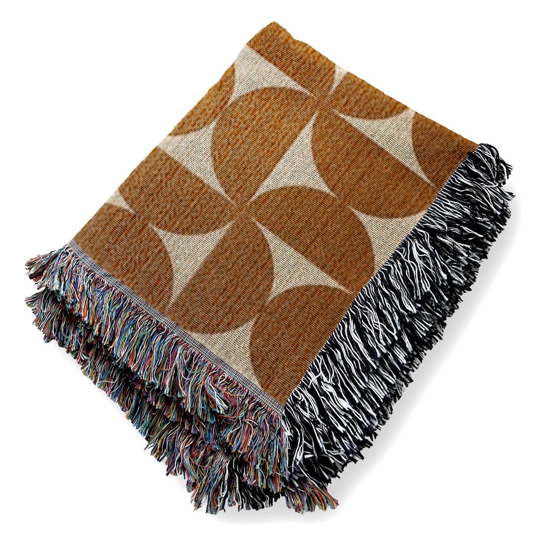 MCM Blanket - Bauhaus Tapestry, 100% Cotton Throw With Fringed Edges, Brown and Beige Boho Home ...
