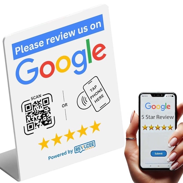 Google NFC & QR Code Tap Plate Tap or Scan Programmable W/ Your Google Review Page Link, Update ...