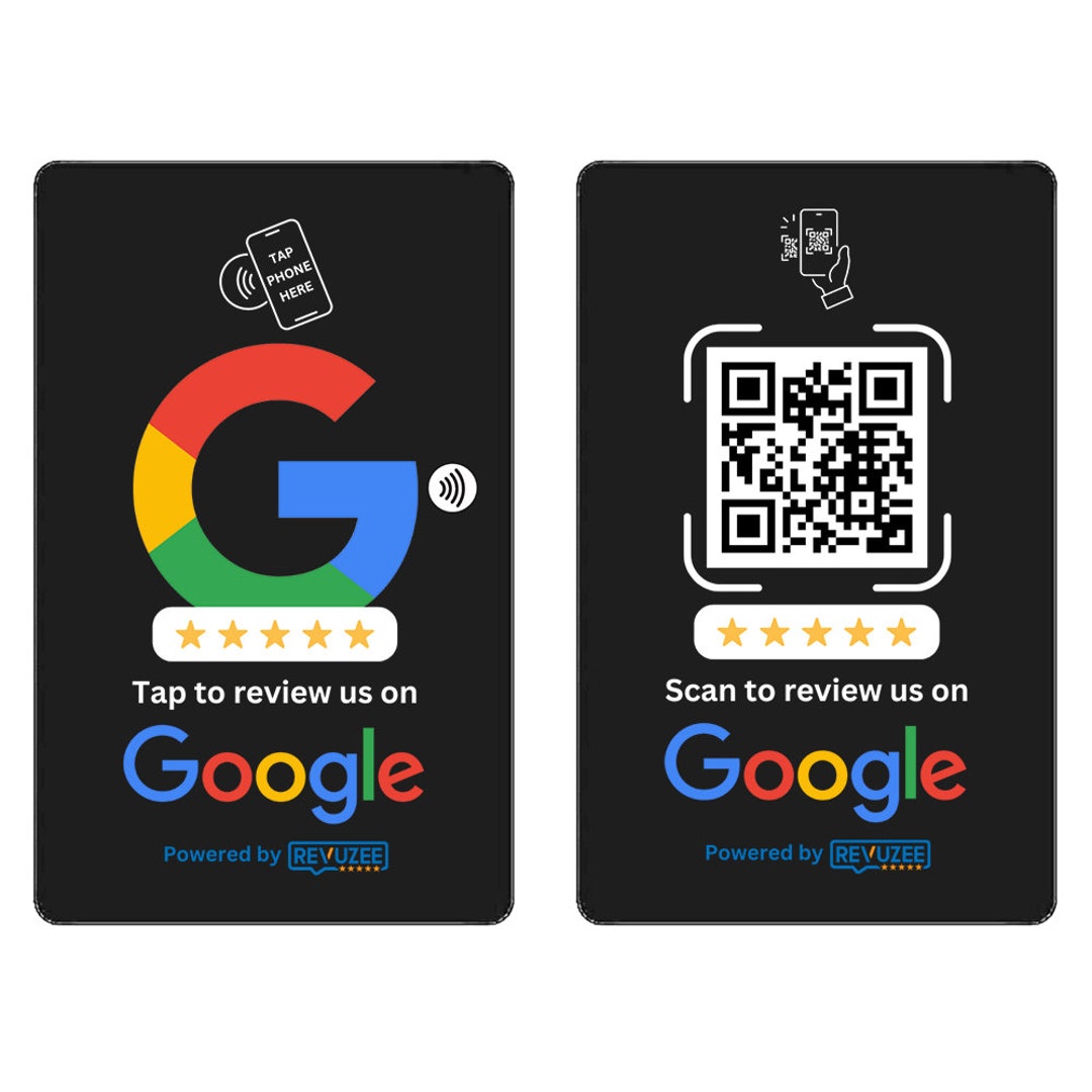 Black Google NFC & QR Code Tap Review Card Tap or Scan Programmable ...