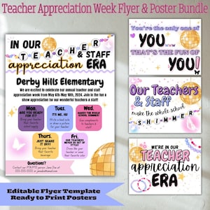 Teacher Staff Appreciation Week Theme Flyer Posters Eras Theme Bundle ...
