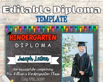Editable Kindergarten Diploma With Photo, Personalized Graduation ...
