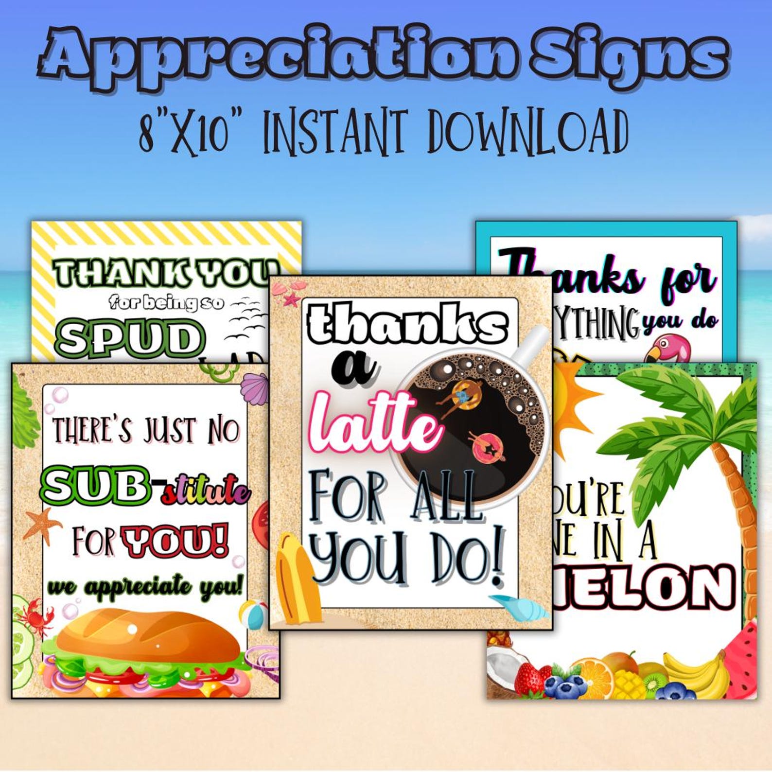 Beach Theme Teacher & Staff Appreciation Week Signs | Lunch and Snack ...