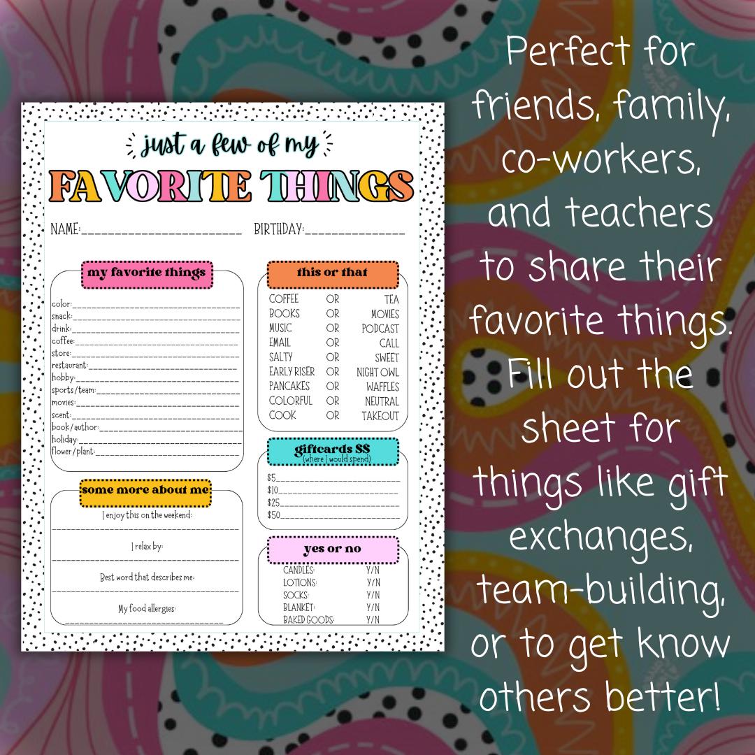 Funky Themed My Favorite Things Survey Questionnaire | Employee ...