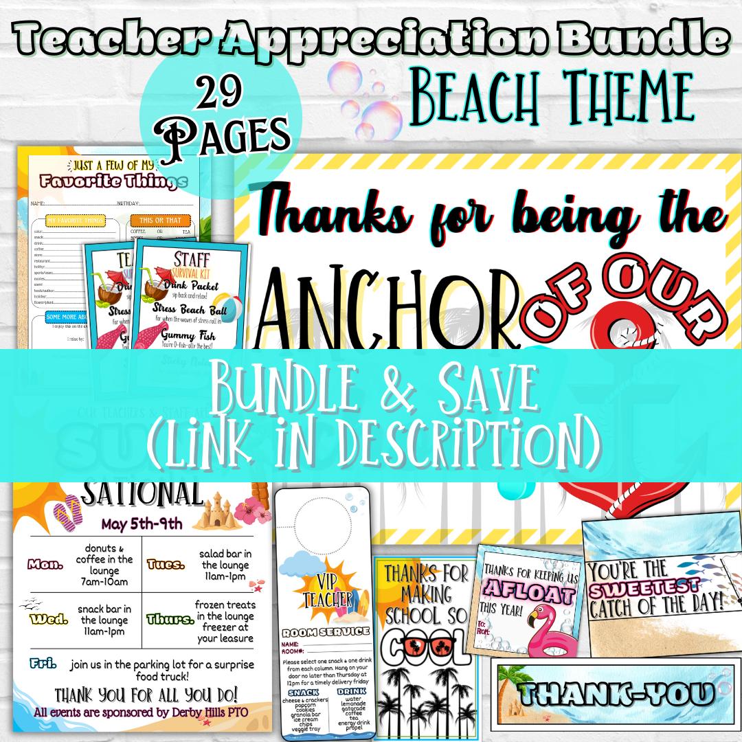 Beach Theme Teacher & Staff Appreciation Week Signs | Lunch and Snack ...
