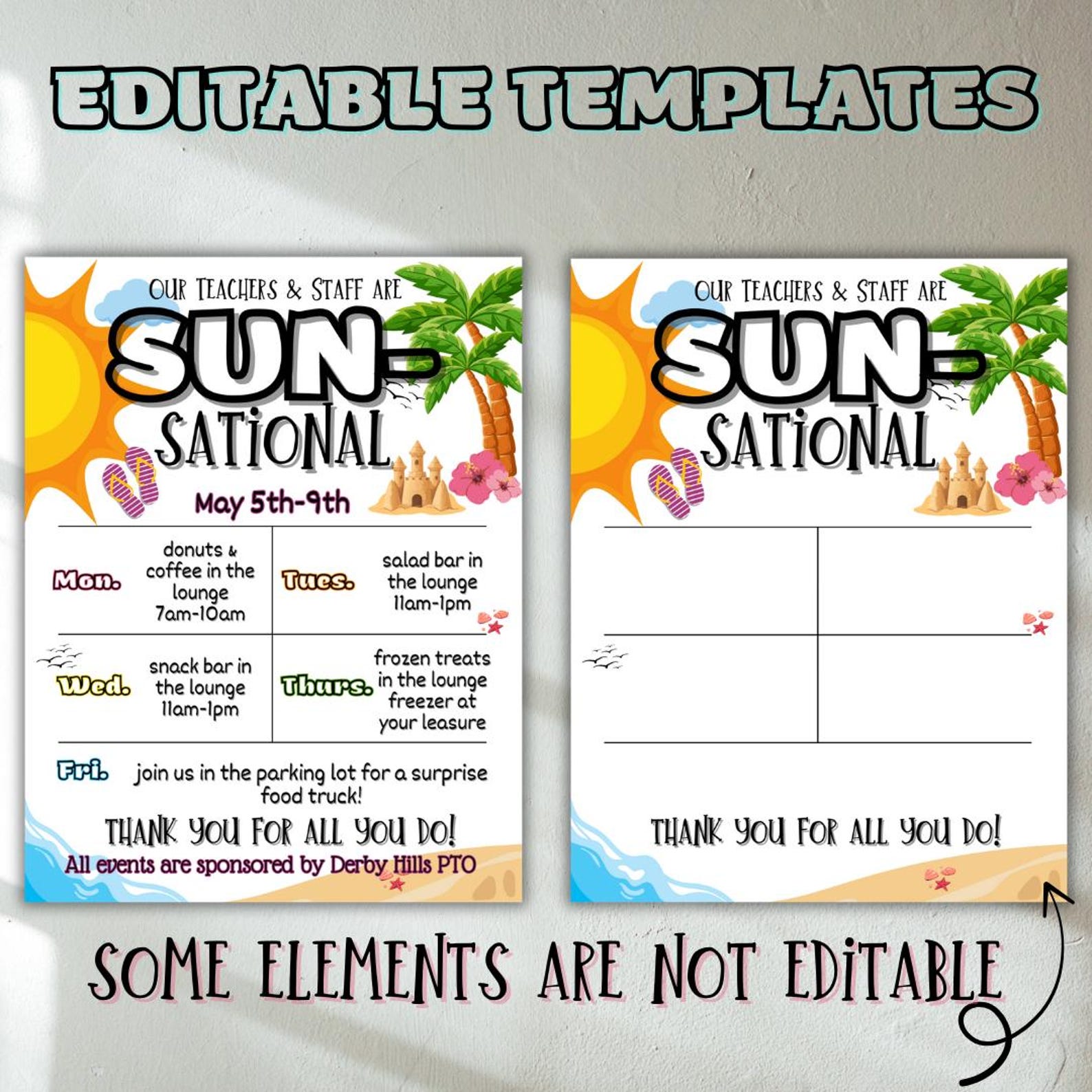 Printable Beach Theme Teacher Appreciation Week Bundle Canva Template ...