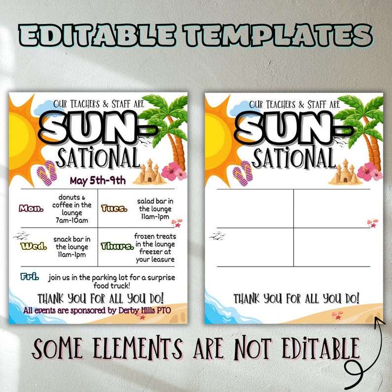 Printable Beach Theme Teacher Appreciation Week Bundle Canva Template ...