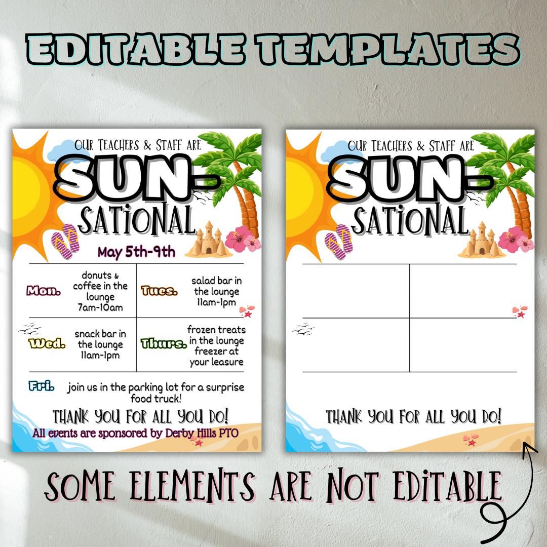 Printable Beach Theme Teacher Appreciation Week Bundle Canva Template ...