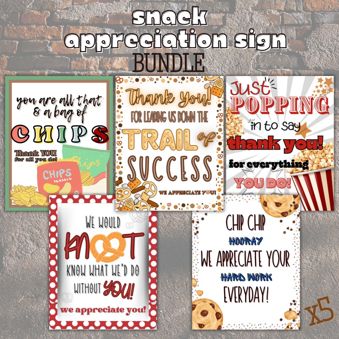 Snack Appreciation Signs, Teacher, and Staff Appreciation Sign, INSTANT ...