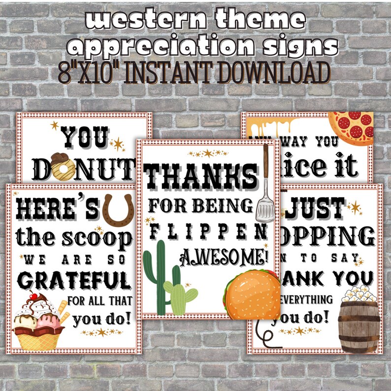 Teacher and Staff Appreciation Week Theme Food Signs, Instant Print, 5 ...