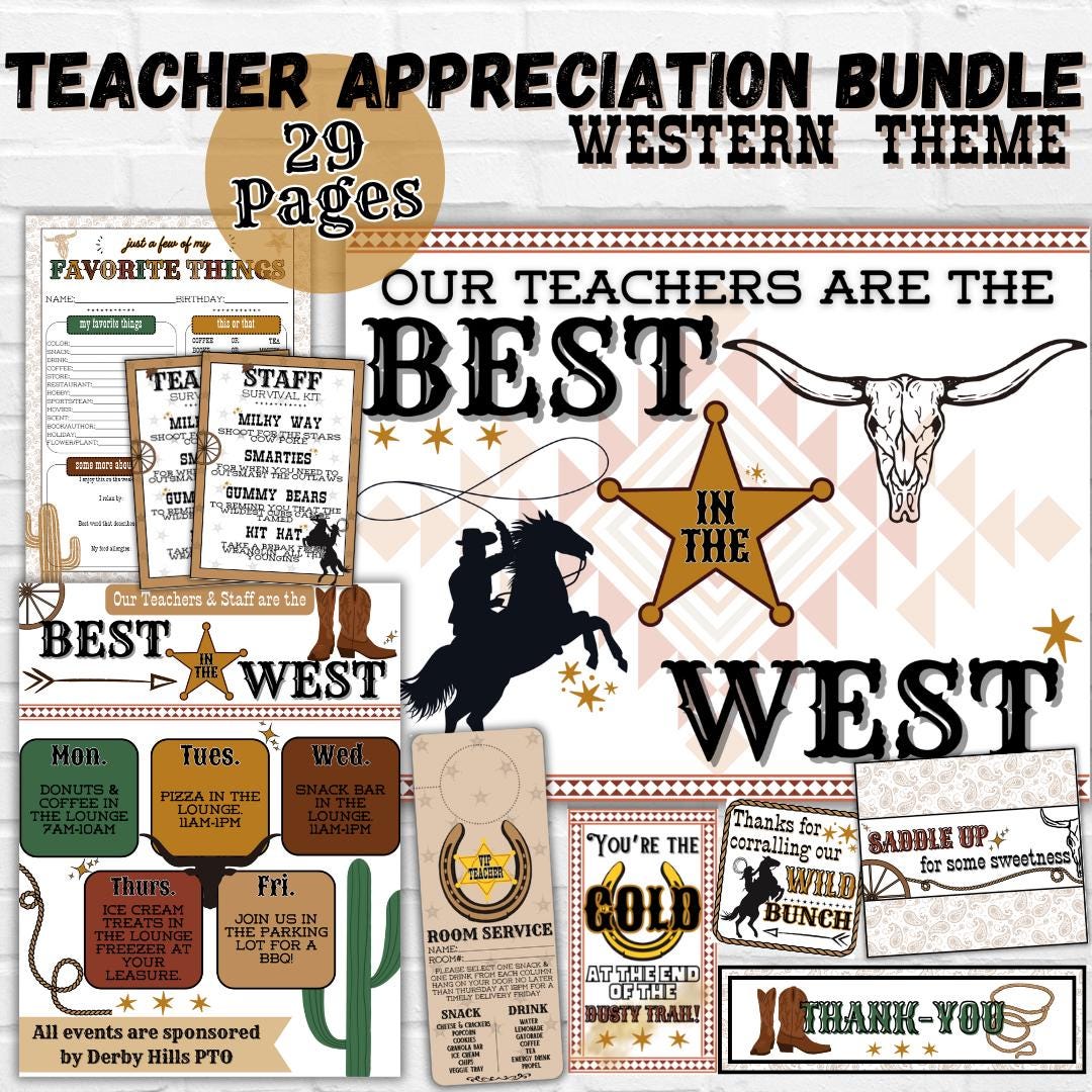 Western Theme Teacher Appreciation Week Itinerary. Flyer Template for ...