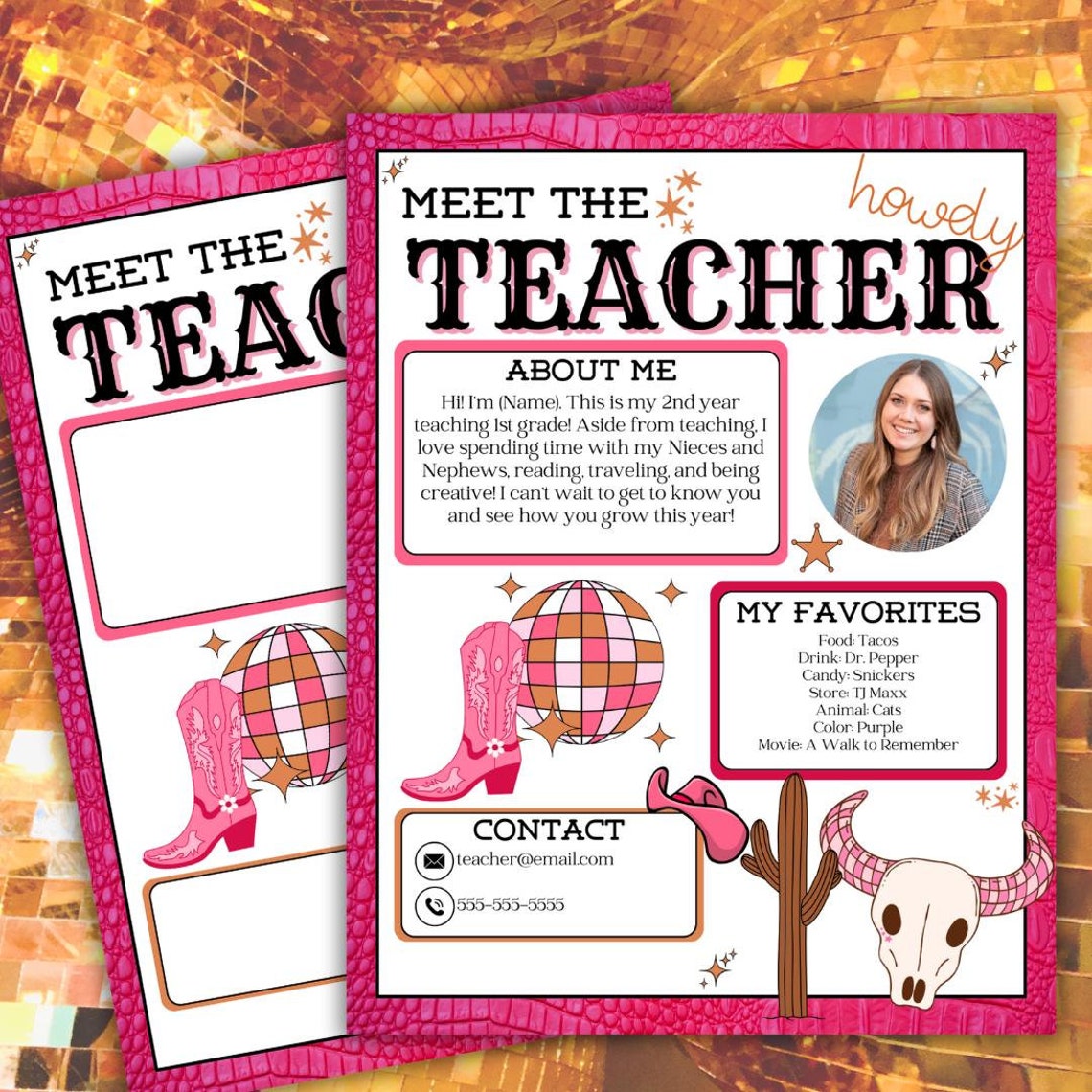 Meet the Teacher | Teacher Template | Flyer Disco Cowgirl Theme ...