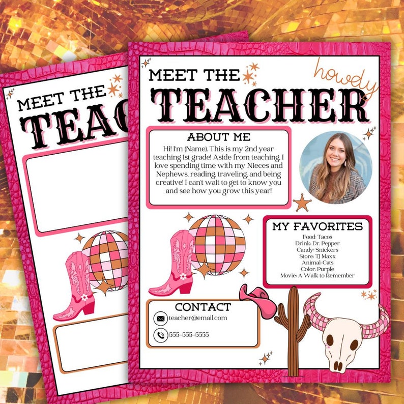 Meet the Teacher | Teacher Template | Flyer Disco Cowgirl Theme ...