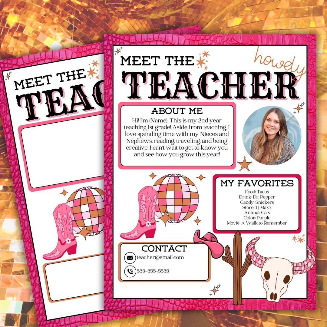 Meet the Teacher | Teacher Template | Flyer Disco Cowgirl Theme ...