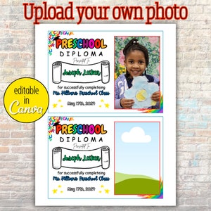 Editable Preschool or Kindergarten Diploma With Photo, Personalized ...