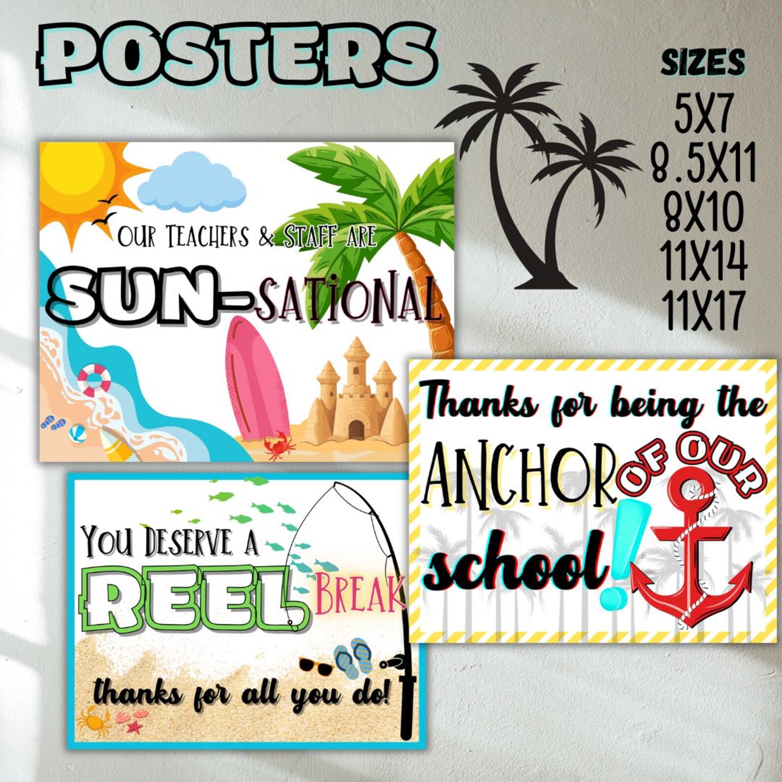 Printable Beach Theme Teacher Appreciation Week Bundle Canva Template ...