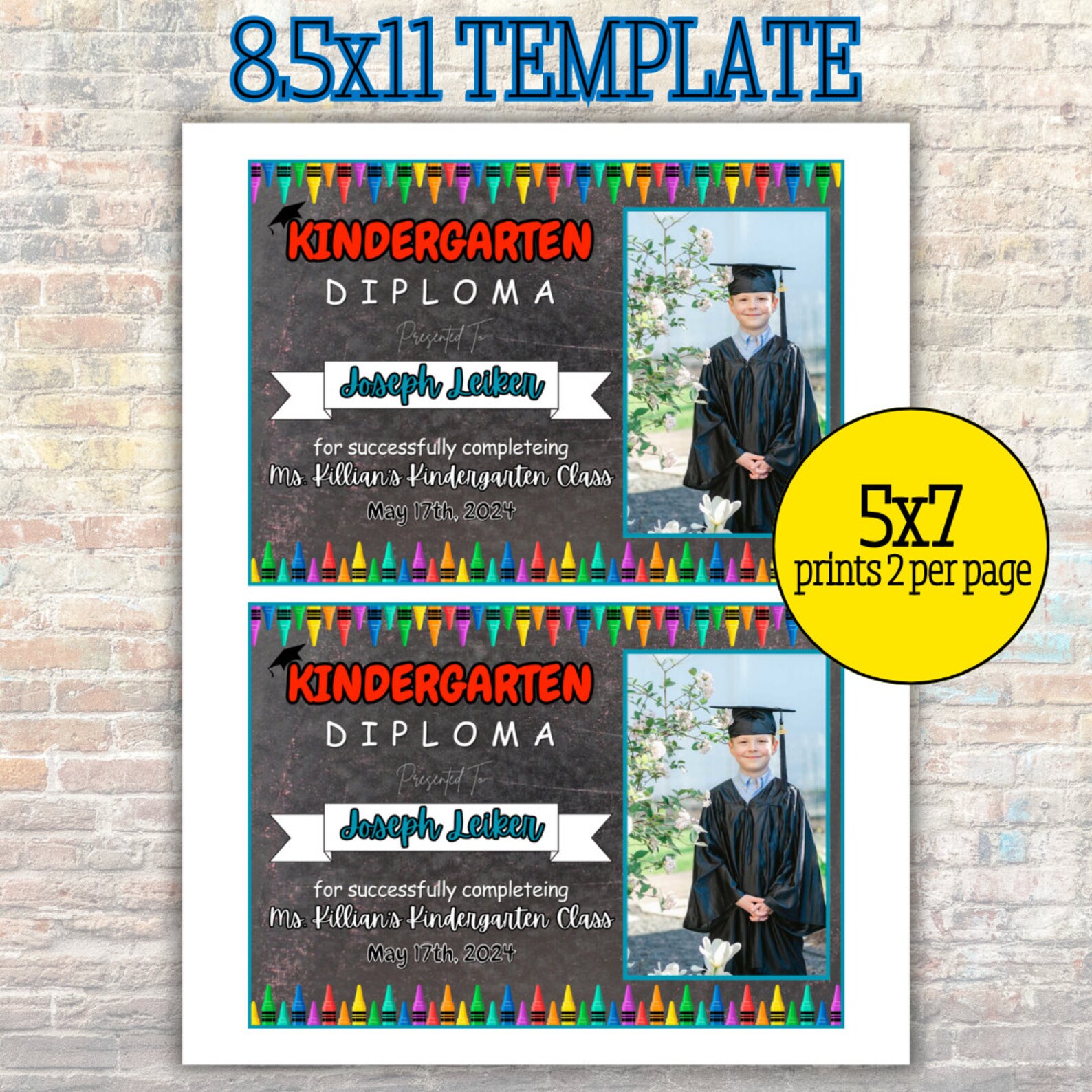 Editable Preschool or Kindergarten Diploma With Photo, Personalized ...