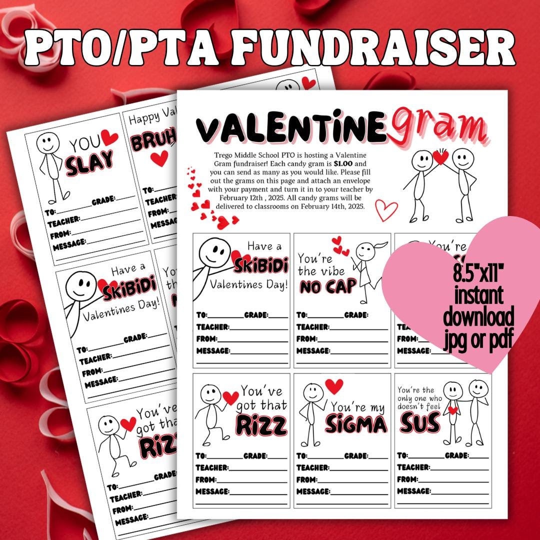 Valentine Grams PTO/PTA Fundraiser Template, Slang Kids Valentine's Day ...