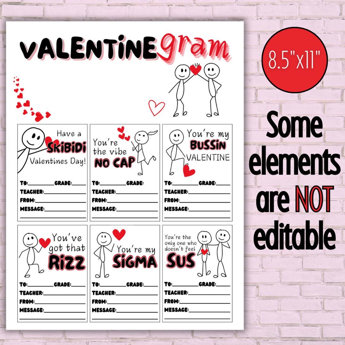 Valentine Grams PTO/PTA Fundraiser Template, Slang Kids Valentine's Day ...