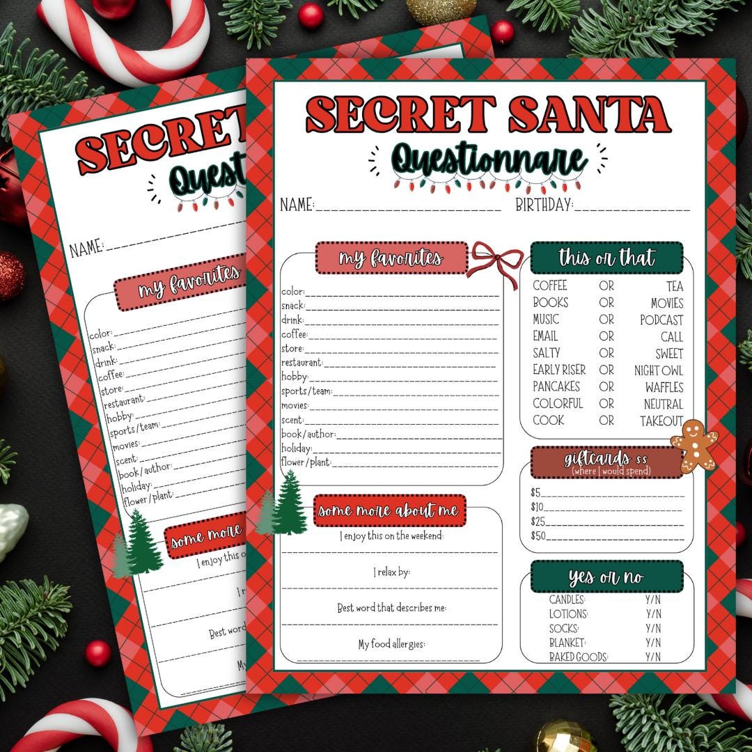 Christmas My Favorite Things Survey Questionnaire | Employee Favorites ...