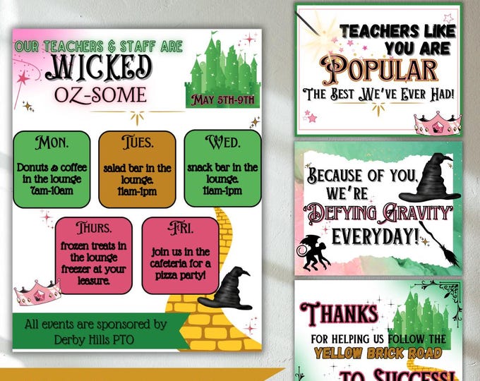 Wicked Theme Teacher Appreciation Week Theme Flyer Canva Template, Oz ...