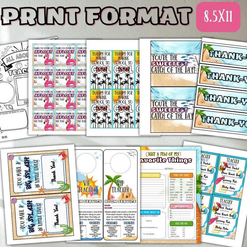 Printable Beach Theme Teacher Appreciation Week Bundle Canva Template ...