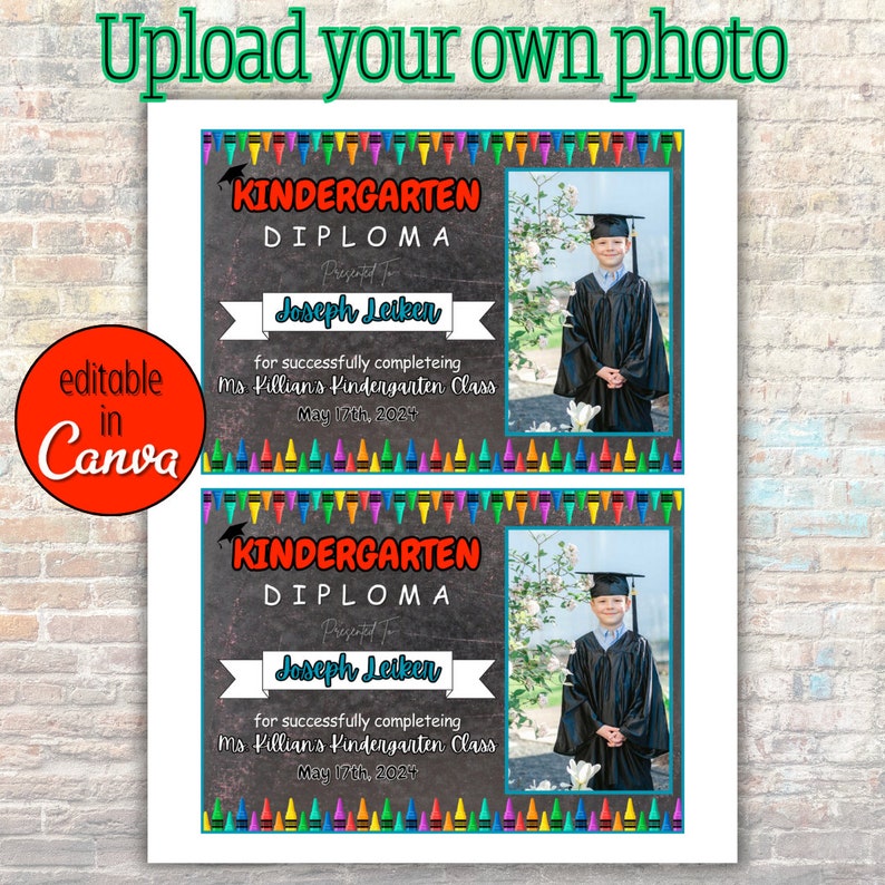 Editable Preschool or Kindergarten Diploma With Photo, Personalized ...