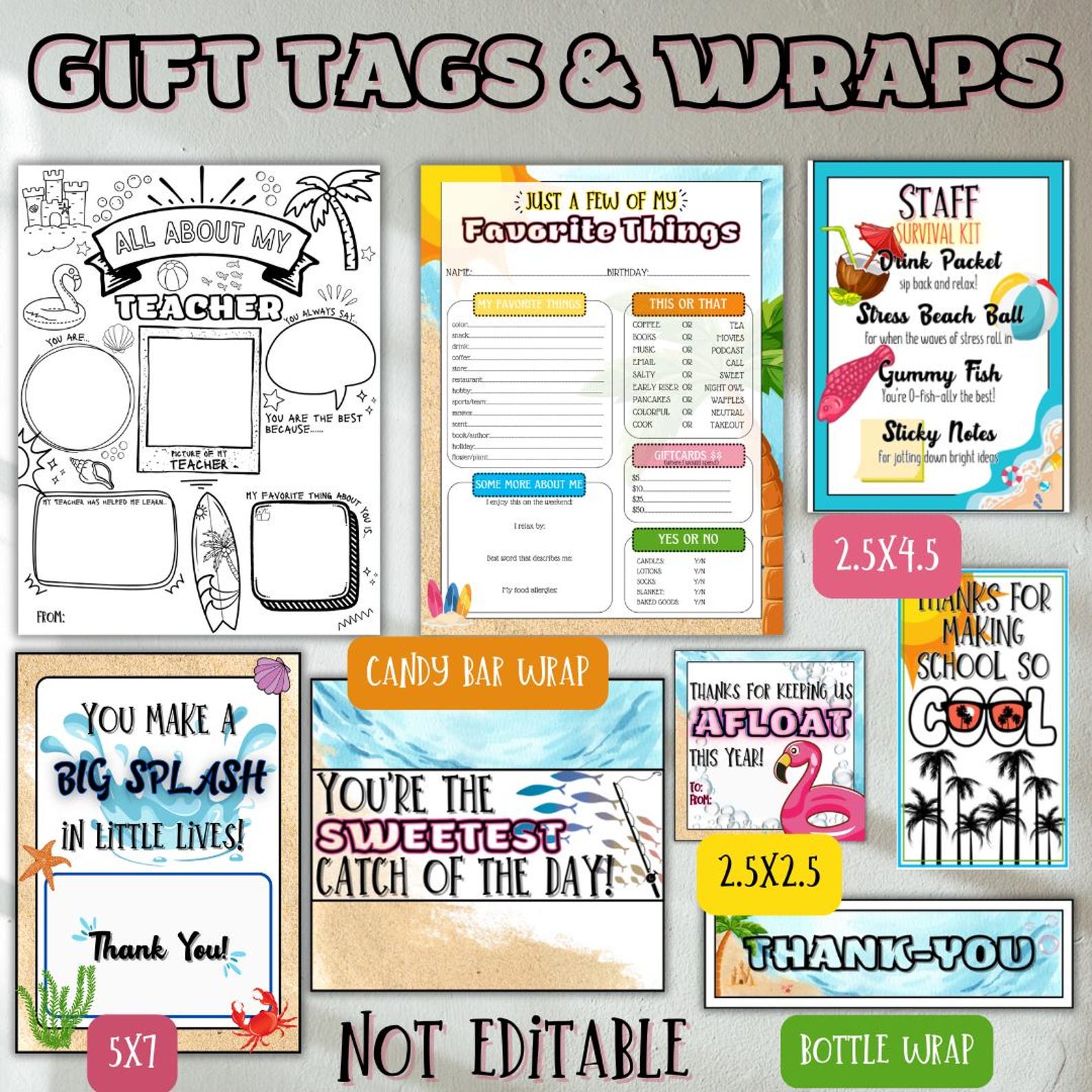 Printable Beach Theme Teacher Appreciation Week Bundle Canva Template ...