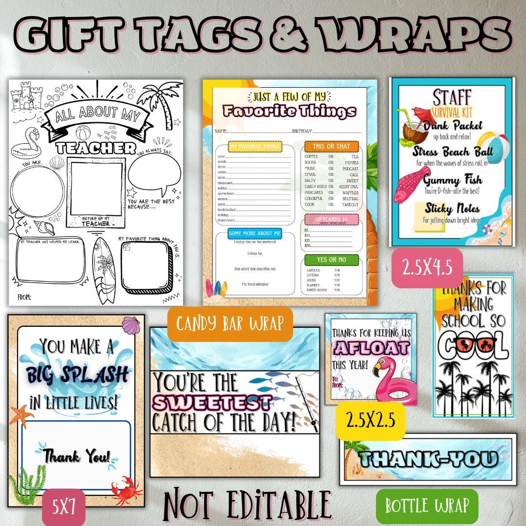 Printable Beach Theme Teacher Appreciation Week Bundle Canva Template ...