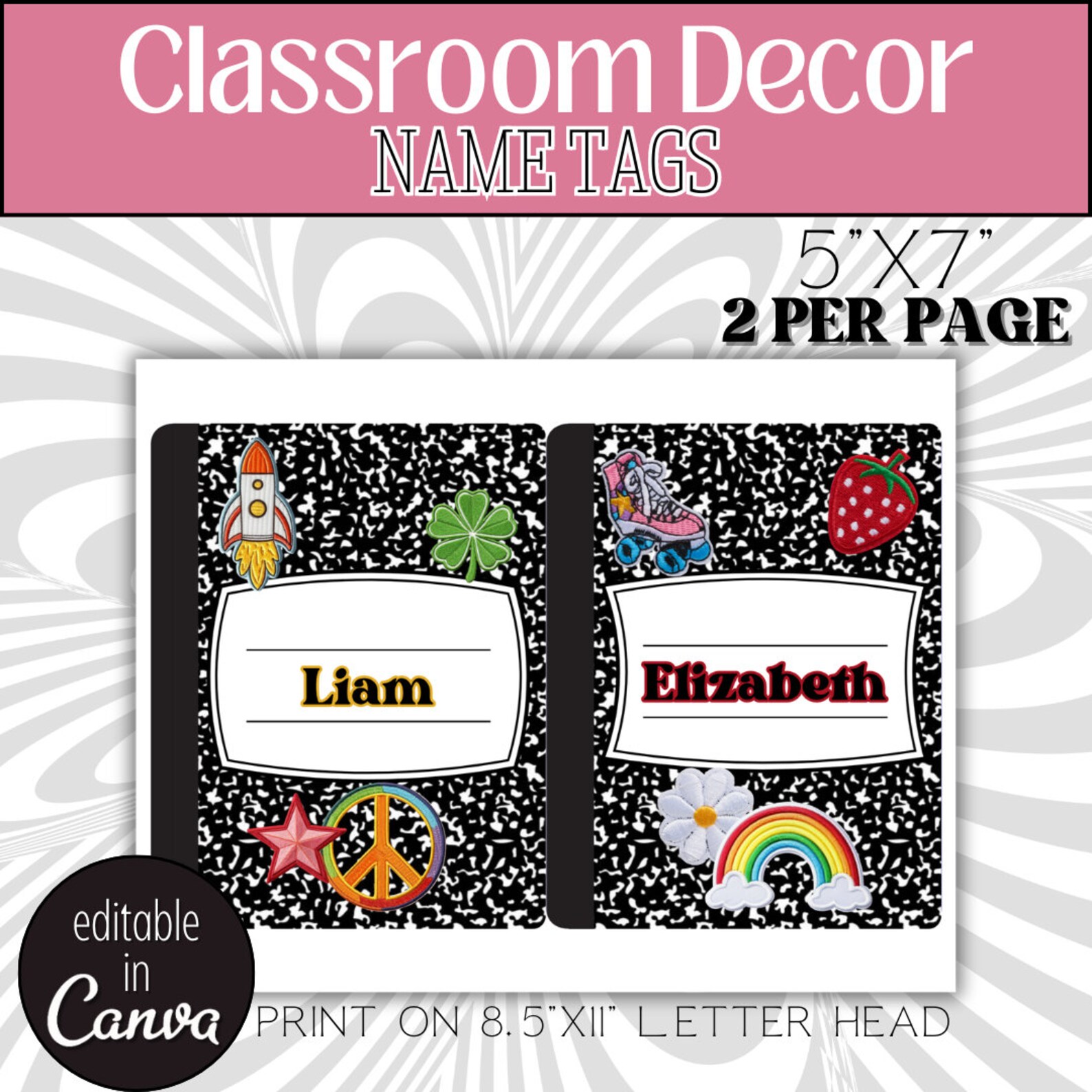 Composition Notebook Name Tags | Bulletin Board Decor | Printable ...