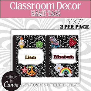 Composition Notebook Name Tags | Bulletin Board Decor | Printable ...
