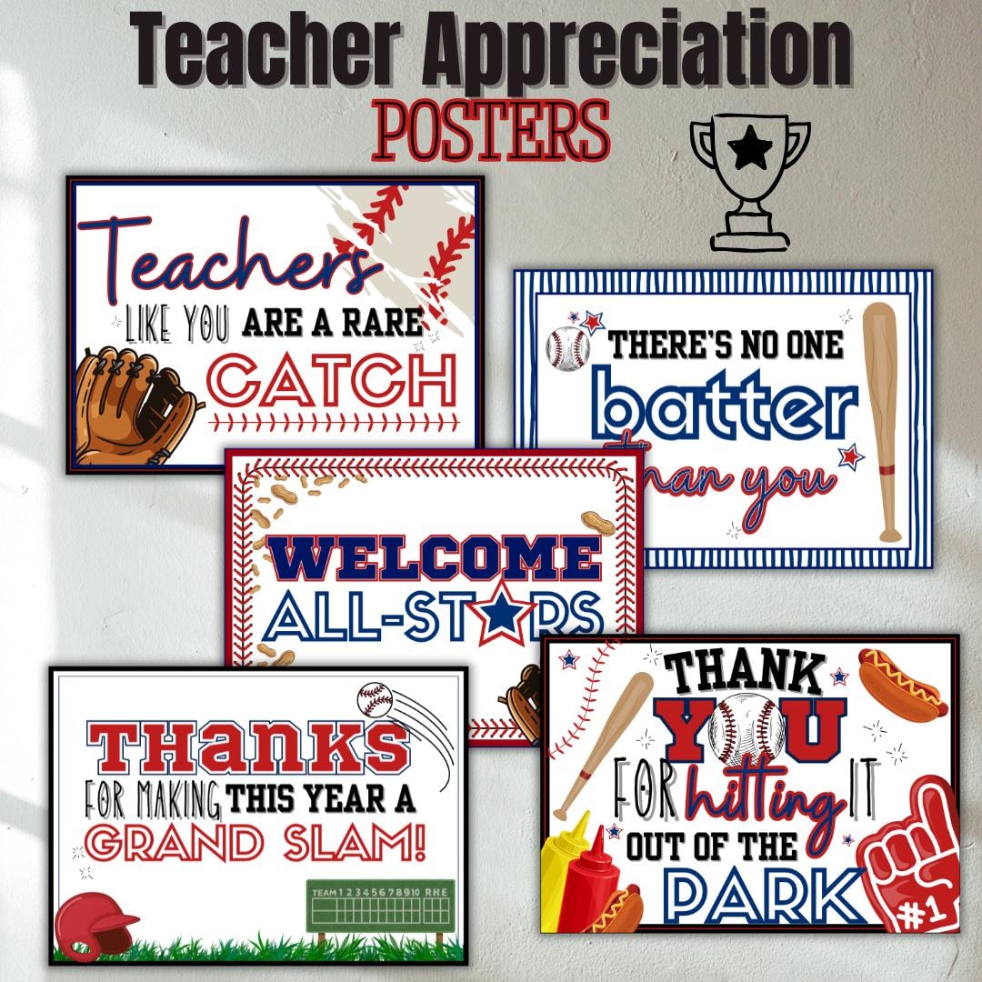 Teacher Staff Appreciation Week Baseball All Star Theme Flyer Posters ...