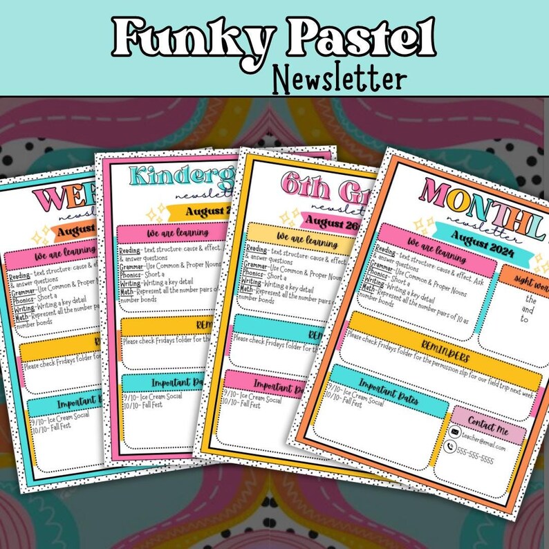Teacher Newsletter Template | Flyer Funky Pastel Theme | Teacher ...
