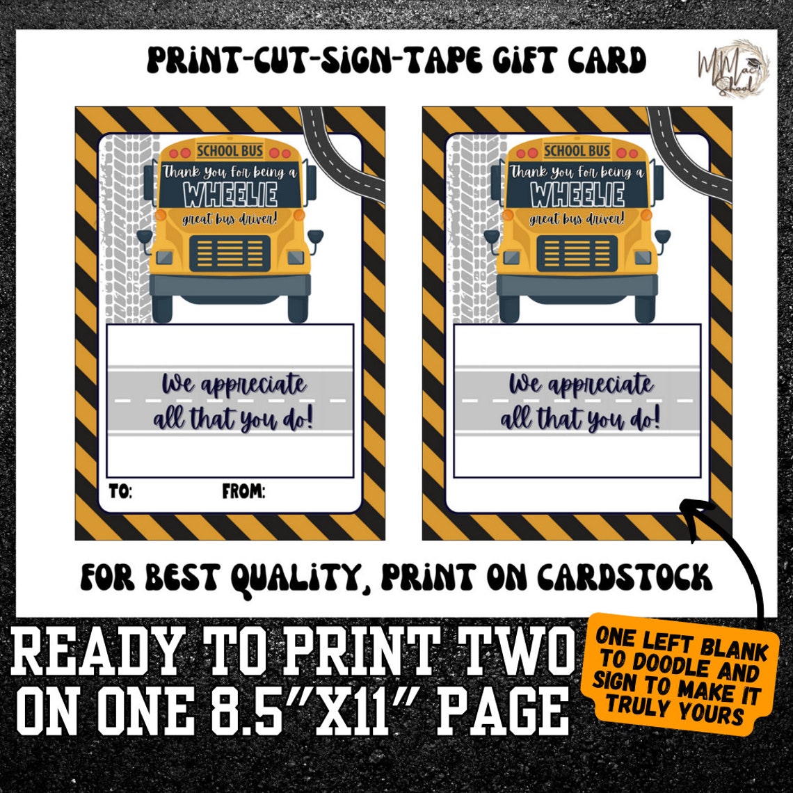 Bus Driver Appreciation/ Bus Driver Gift Card Holder/ Thank You Note ...