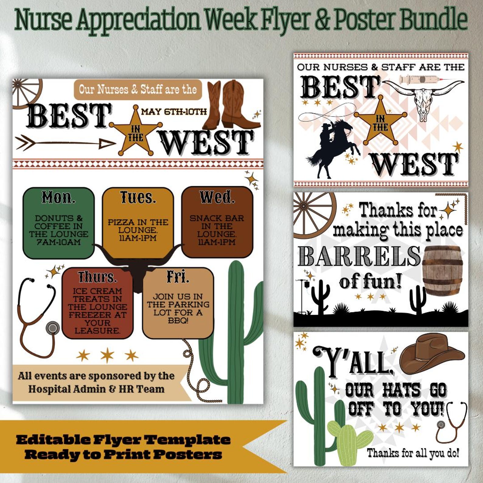 Nurse & Staff Appreciation Week Theme Flyer Posters Western Theme ...