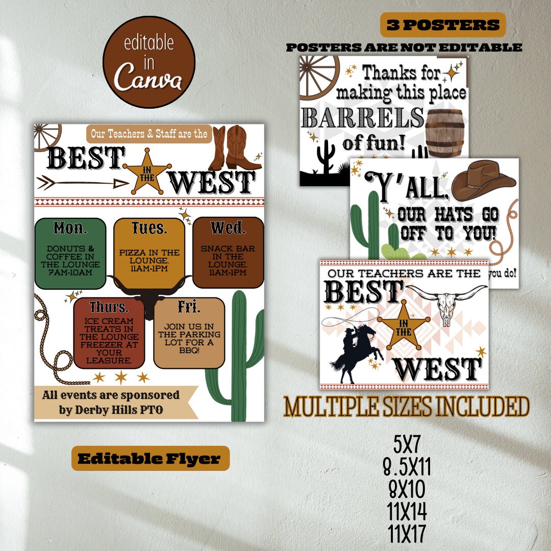 Teacher Staff Appreciation Week Theme Flyer Posters Western Theme ...