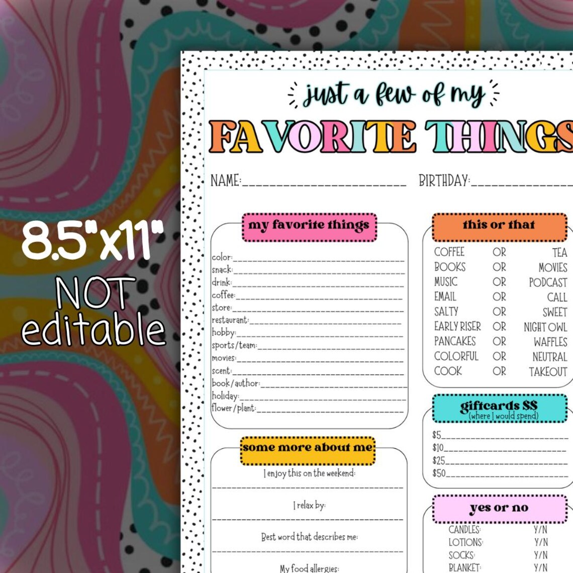 Funky Themed My Favorite Things Survey Questionnaire | Employee ...