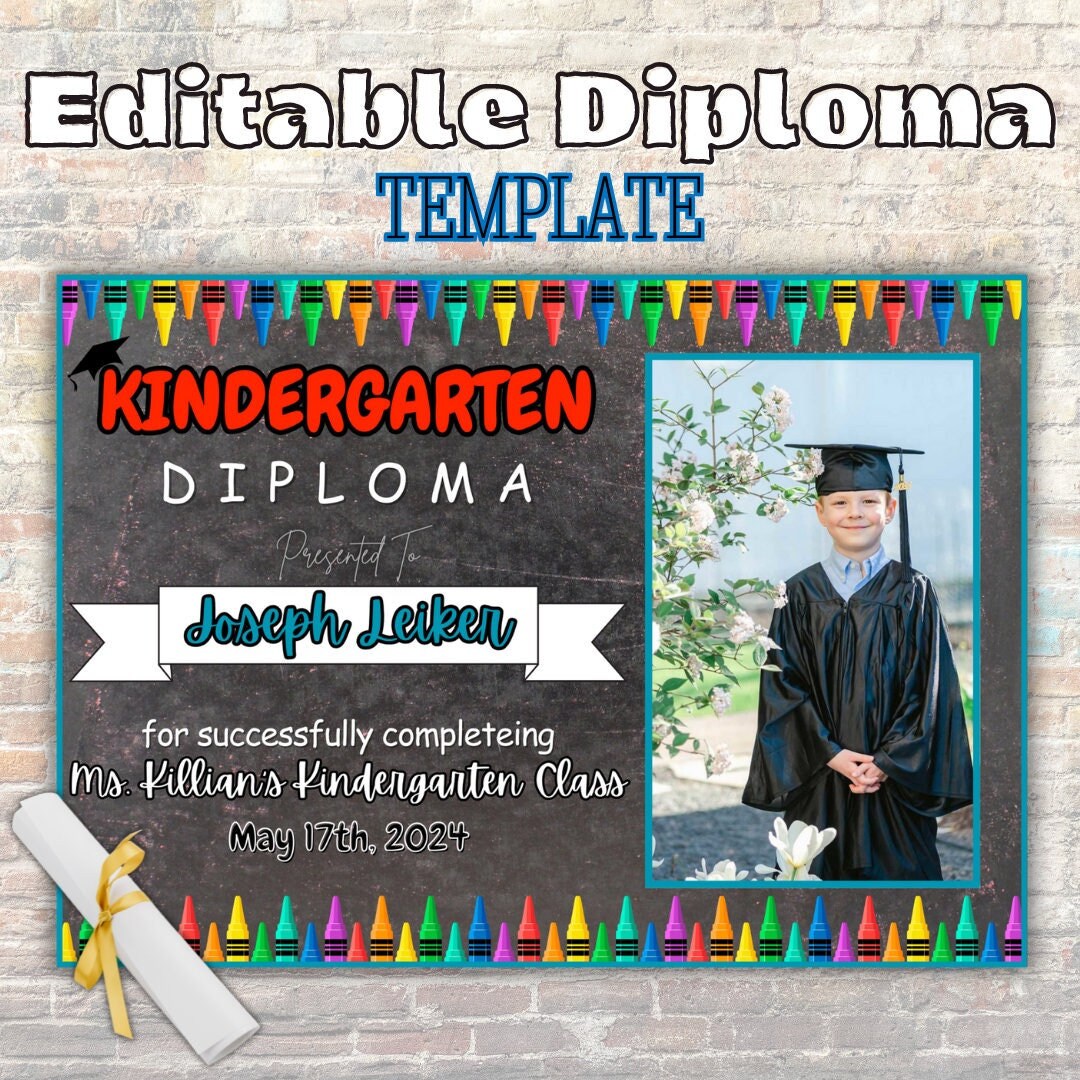 Editable Preschool or Kindergarten Diploma With Photo, Personalized ...