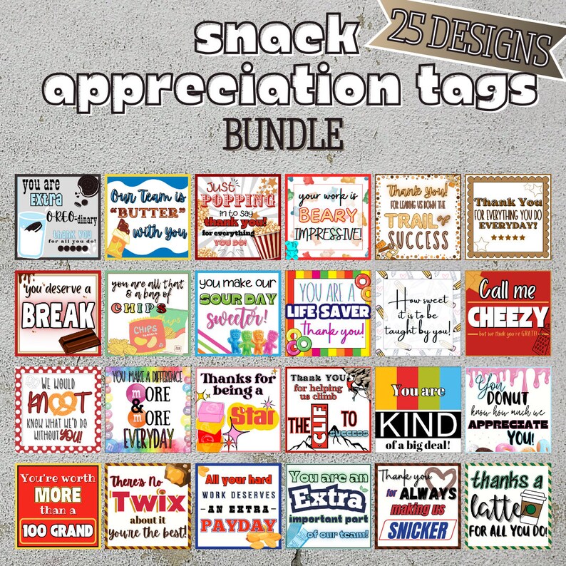 Snack and Candy Treat Tags for Employee, Teacher, Nurse Appreciation ...