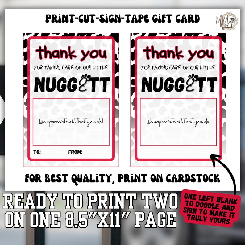 Printable Nuggett Gift Card Holder, Teacher & Staff Appreciation Fast ...