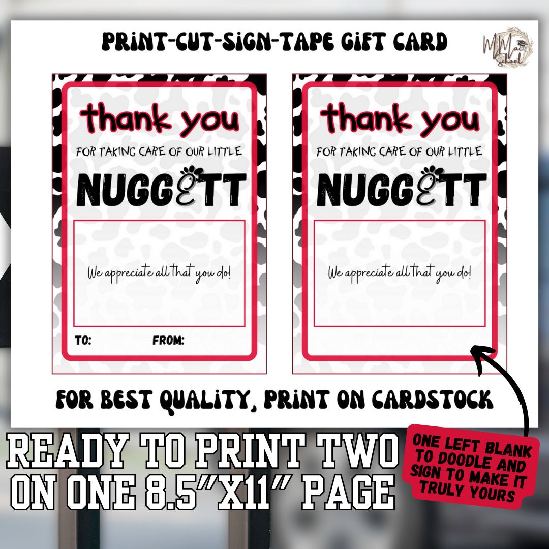 Printable Nuggett Gift Card Holder, Teacher & Staff Appreciation Fast ...