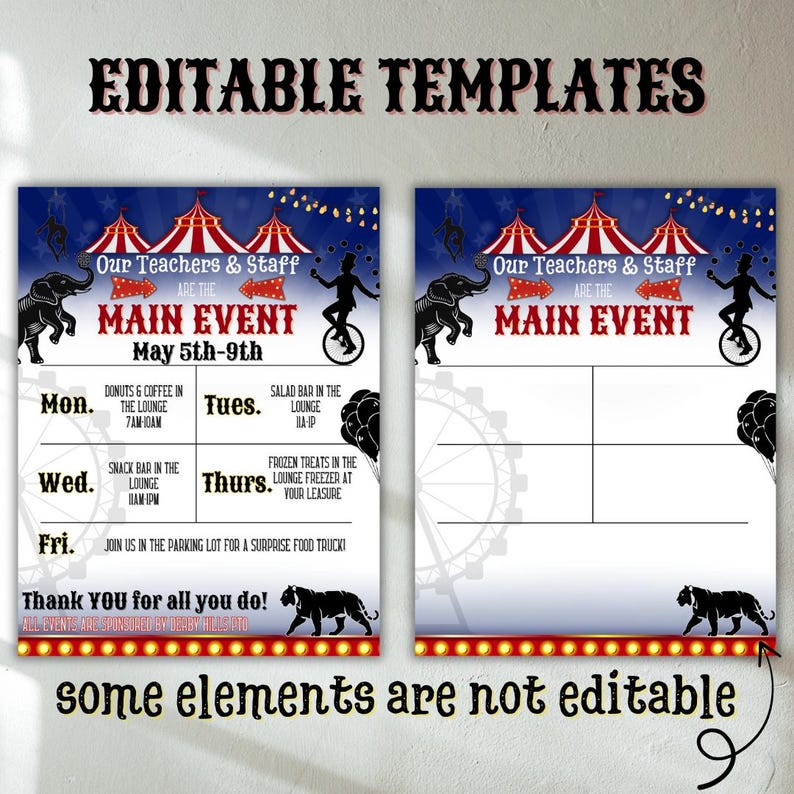 Circus Teacher Appreciation Week Bundle | Editable Canva Templates ...