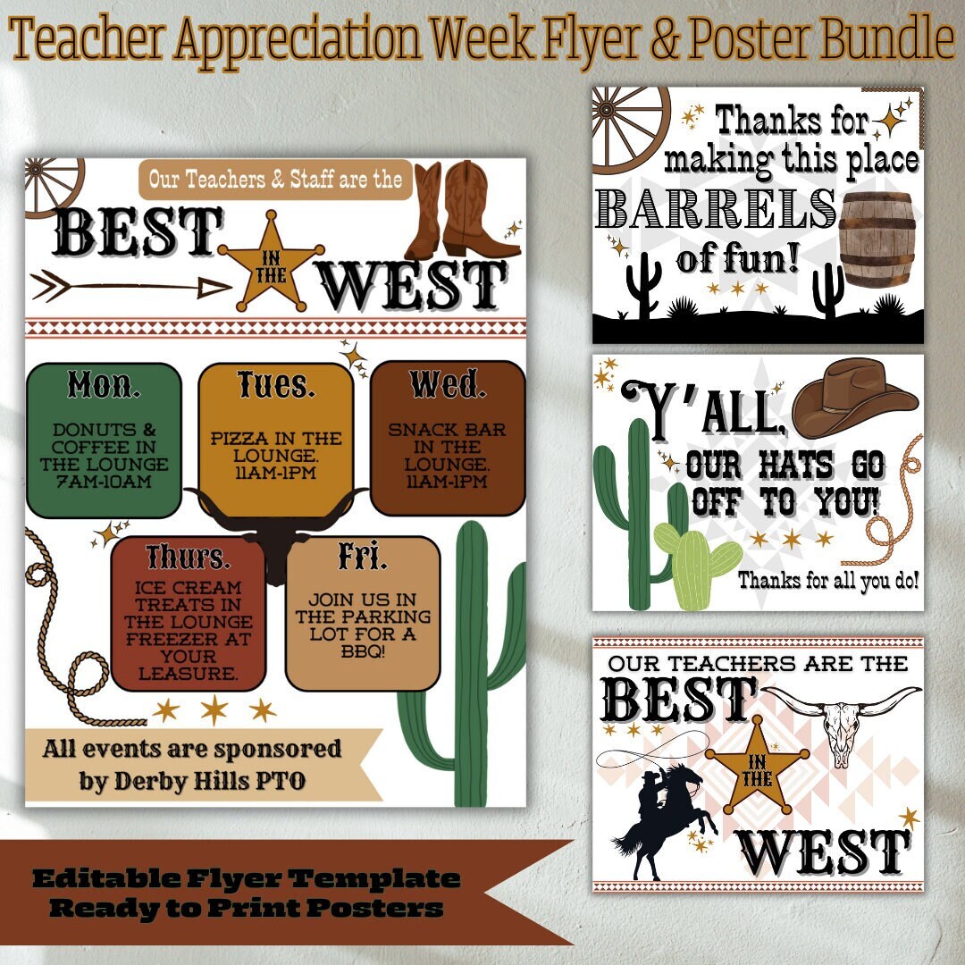 Teacher Staff Appreciation Week Theme Flyer Posters Western Theme ...