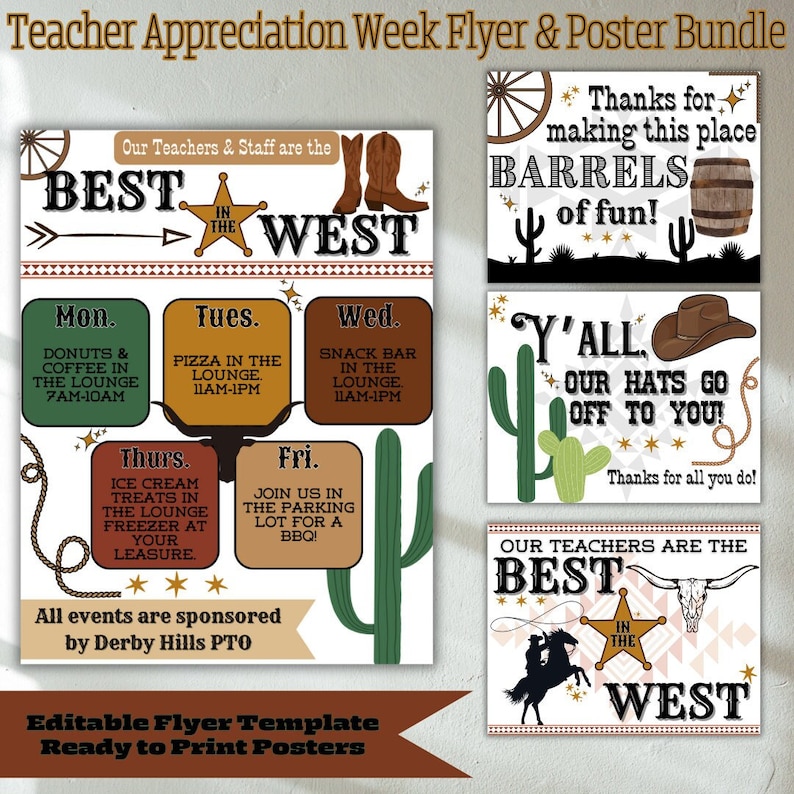 Teacher Staff Appreciation Week Theme Flyer Posters Western Theme ...