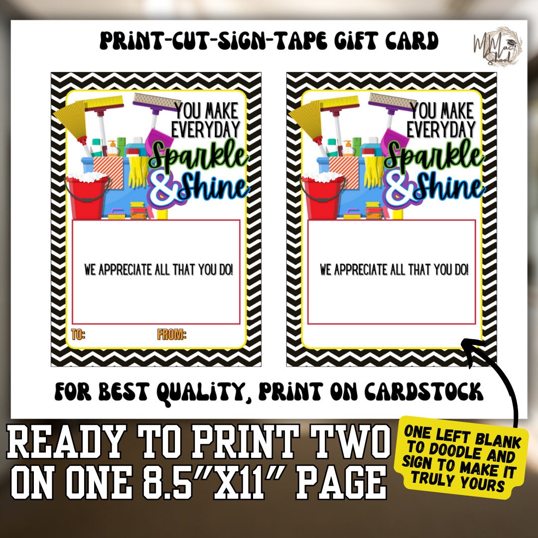 Janitor Appreciation/ Custodian Gift Card Holder/ Thank You Note/ Gift ...