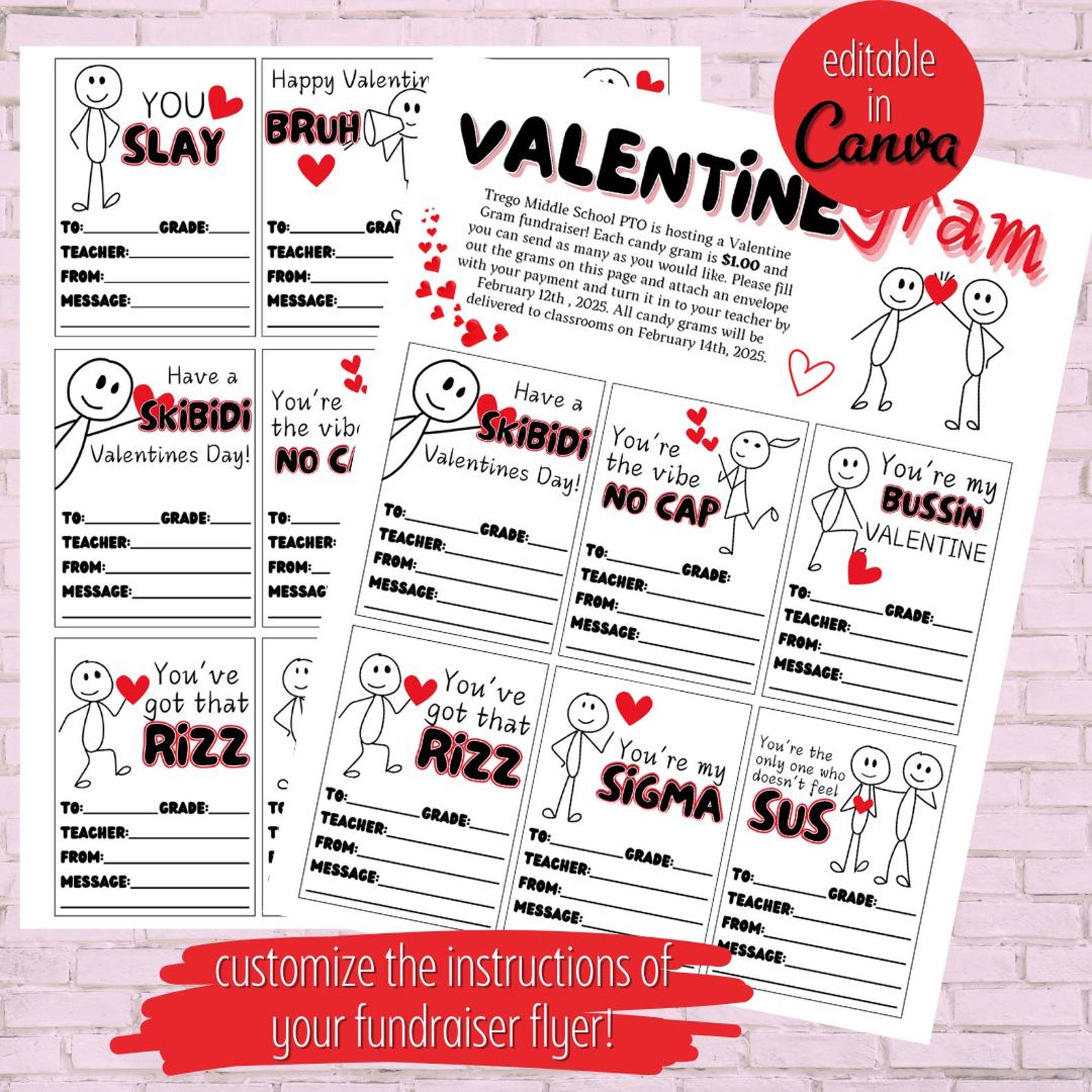 Valentine Grams PTO/PTA Fundraiser Template, Slang Kids Valentine's Day ...