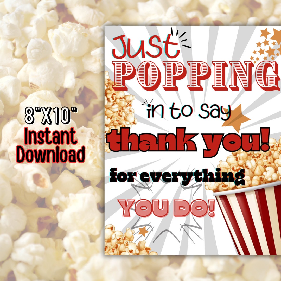 Popcorn Appreciation, Teacher and Staff Appreciation Sign,instant ...