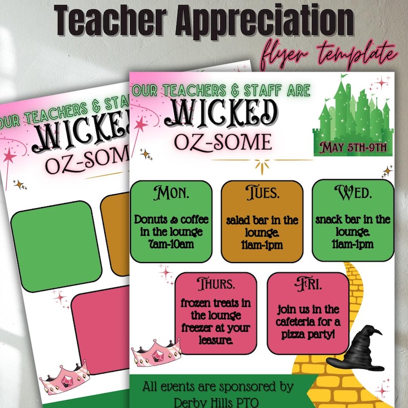 Wicked Teacher Appreciation Week Theme Flyer Canva Template, Wizard of ...